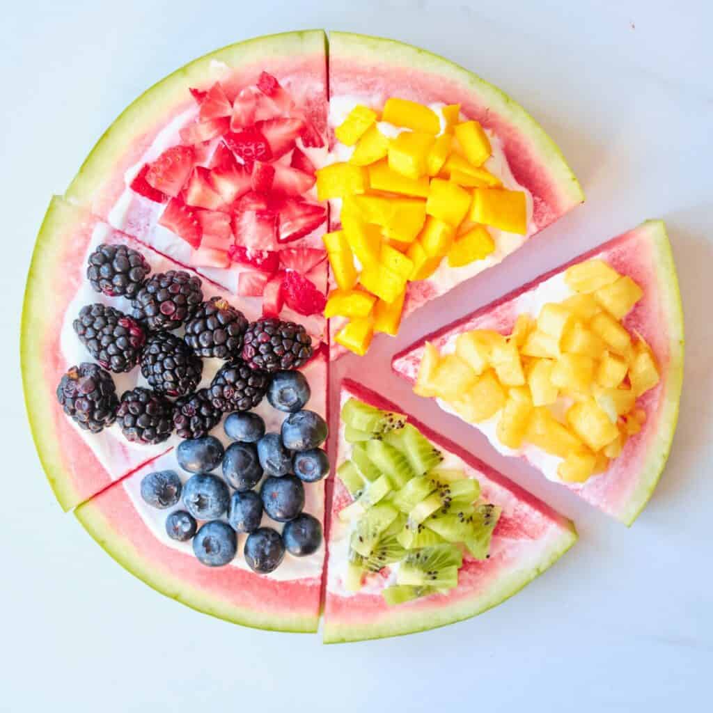 Rainbow Fruit Watermelon Pizza - Healthy Fruit Snack for Kids