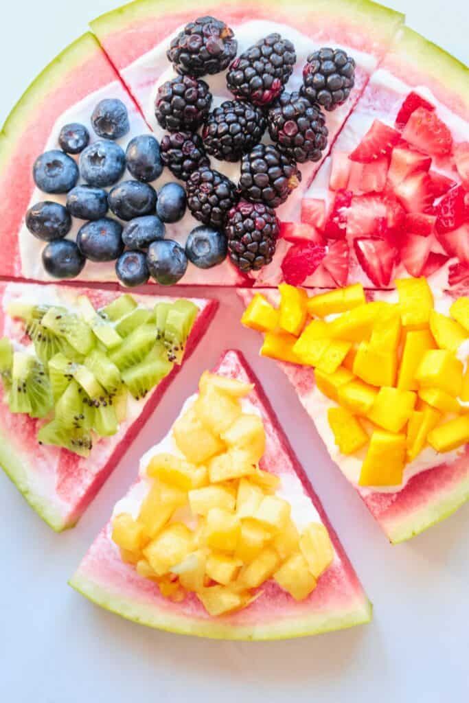 Rainbow Fruit Watermelon Pizza - Healthy Fruit Snack for Kids