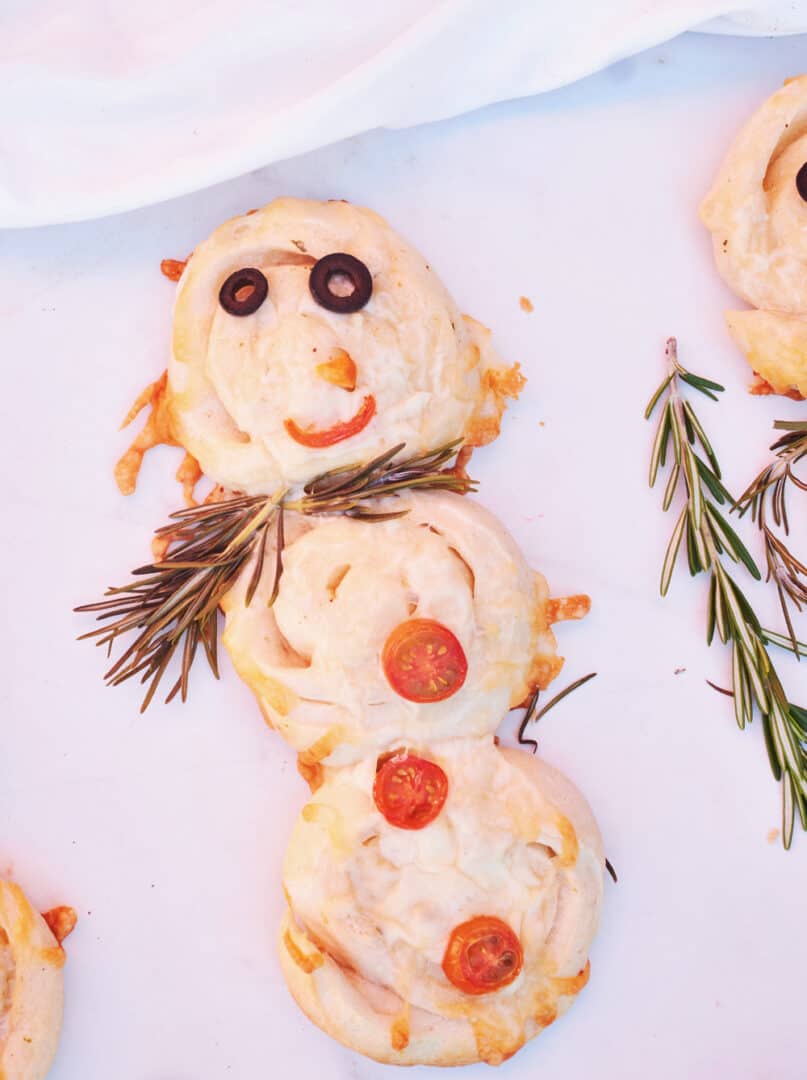 How To Make Savory Mini Snowman Pizzas For the Holidays