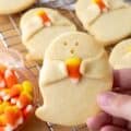 Cutest Ghost Cookies Holding a Candy Corn